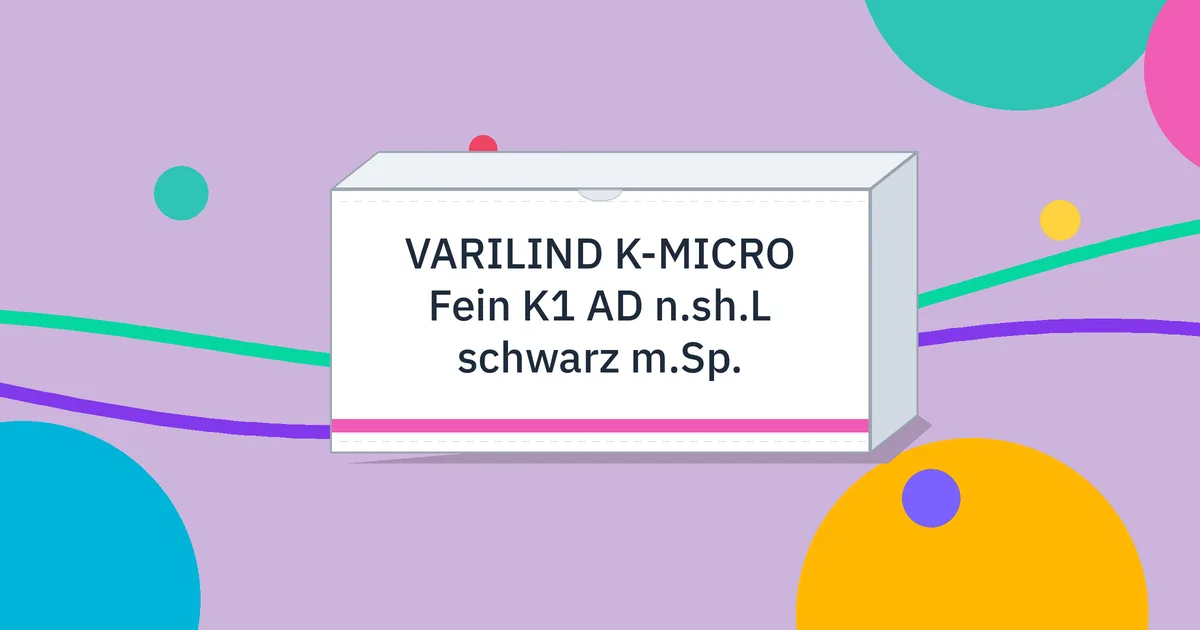 Symbolbild: Packung mit der Aufschrift VARILIND K-MICRO Fein K1 AD n.sh.L schwarz m.Sp. (PZN 20557733) – Verfügbarkeit und Bezug in Apotheken in Frankfurt am Main