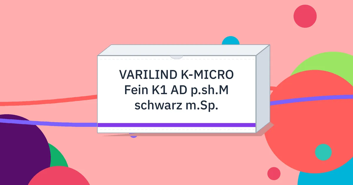 Symbolbild: Packung mit der Aufschrift VARILIND K-MICRO Fein K1 AD p.sh.M schwarz m.Sp. (PZN 20557822) – Verfügbarkeit und Bezug in Apotheken in Frankfurt am Main