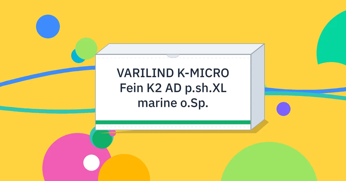 Symbolbild: Packung mit der Aufschrift VARILIND K-MICRO Fein K2 AD p.sh.XL marine o.Sp. (PZN 20558879) – Verfügbarkeit und Bezug in Apotheken in Frankfurt am Main