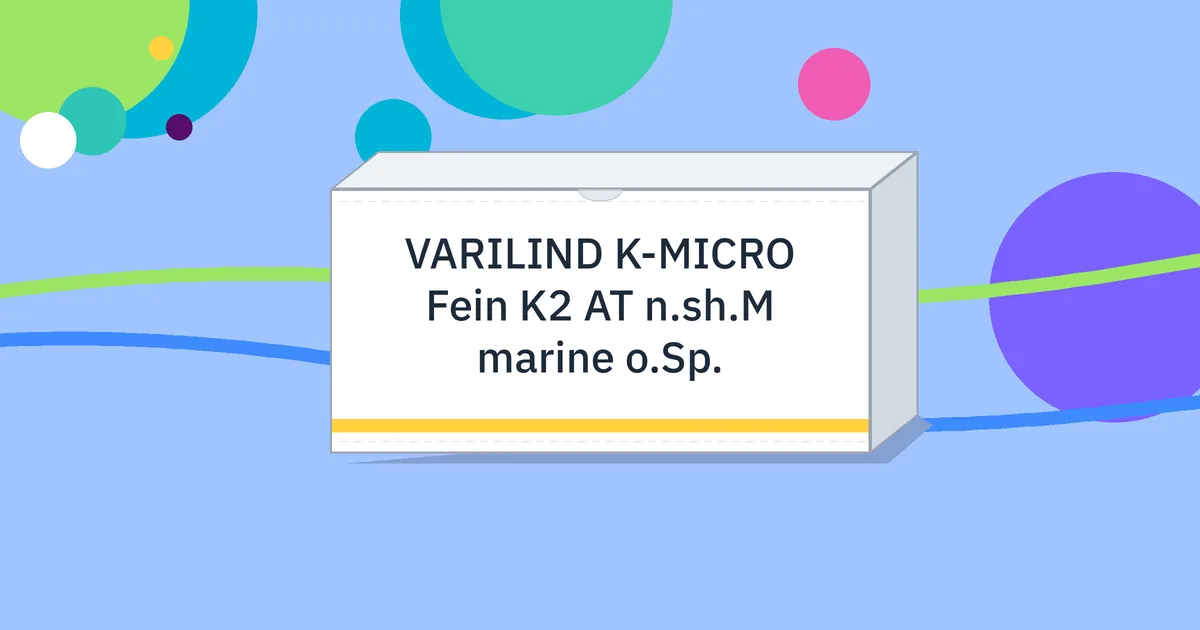 Symbolbild: Packung mit der Aufschrift VARILIND K-MICRO Fein K2 AT n.sh.M marine o.Sp. (PZN 20553480) – Verfügbarkeit und Bezug in Apotheken in Frankfurt am Main