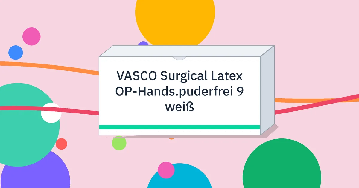 Symbolbild: Packung mit der Aufschrift VASCO Surgical Latex OP-Hands.puderfrei 9 weiß (PZN 20360002) – Verfügbarkeit und Bezug in Apotheken in Frankfurt am Main