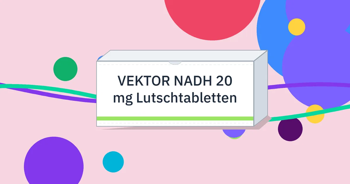 Symbolbild: Packung mit der Aufschrift VEKTOR NADH 20 mg Lutschtabletten (PZN 07418642) – Verfügbarkeit und Bezug in Apotheken in Frankfurt am Main