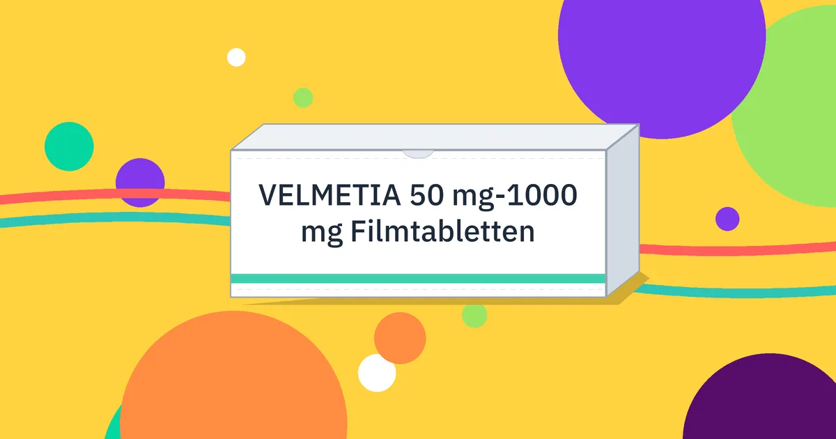 Symbolbild: Packung mit der Aufschrift VELMETIA 50 mg-1000 mg Filmtabletten (PZN 19200374) – Verfügbarkeit und Bezug in Apotheken in Frankfurt am Main