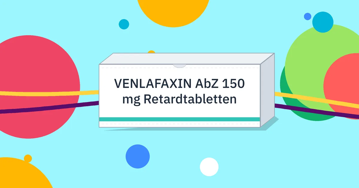 Symbolbild: Packung mit der Aufschrift VENLAFAXIN AbZ 150 mg Retardtabletten (PZN 01716077) – Verfügbarkeit und Bezug in Apotheken in Frankfurt am Main