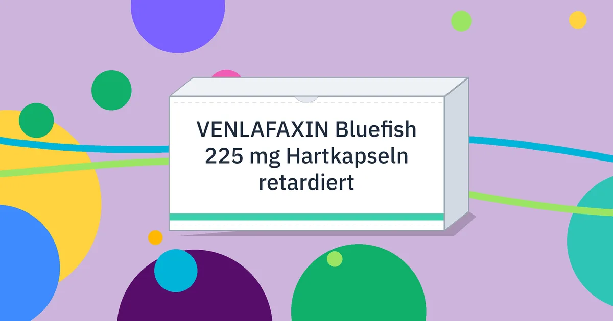 Symbolbild: Packung mit der Aufschrift VENLAFAXIN Bluefish 225 mg Hartkapseln retardiert (PZN 12389664) – Verfügbarkeit und Bezug in Apotheken in Frankfurt am Main