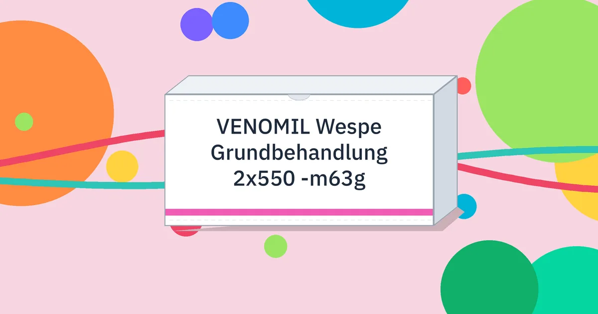 Symbolbild: Packung mit der Aufschrift VENOMIL Wespe Grundbehandlung 2x550 -m63g (PZN 08606015) – Verfügbarkeit und Bezug in Apotheken in Frankfurt am Main
