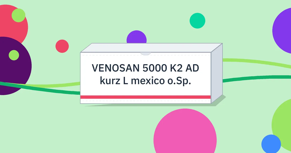 Symbolbild: Packung mit der Aufschrift VENOSAN 5000 K2 AD kurz L mexico o.Sp. (PZN 14429971) – Verfügbarkeit und Bezug in Apotheken in Frankfurt am Main