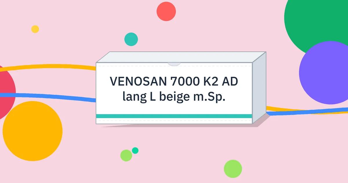 Symbolbild: Packung mit der Aufschrift VENOSAN 7000 K2 AD lang L beige m.Sp. (PZN 14434216) – Verfügbarkeit und Bezug in Apotheken in Frankfurt am Main