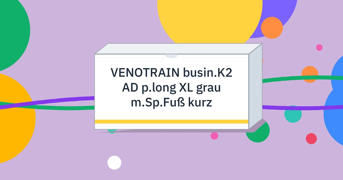 Symbolbild: Packung mit der Aufschrift VENOTRAIN busin.K2 AD p.long XL grau m.Sp.Fuß kurz (PZN 19057735) – Verfügbarkeit und Bezug in Apotheken in Frankfurt am Main