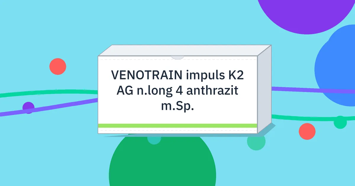 Symbolbild: Packung mit der Aufschrift VENOTRAIN impuls K2 AG n.long 4 anthrazit m.Sp. (PZN 15212340) – Verfügbarkeit und Bezug in Apotheken in Frankfurt am Main