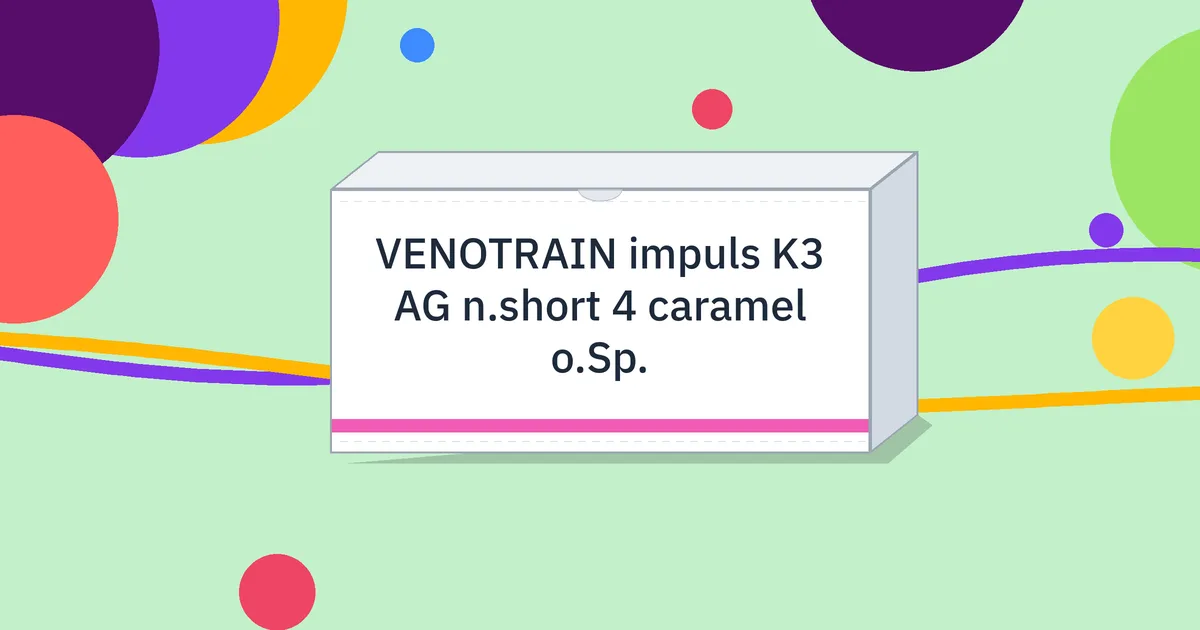 Symbolbild: Packung mit der Aufschrift VENOTRAIN impuls K3 AG n.short 4 caramel o.Sp. (PZN 08420865) – Verfügbarkeit und Bezug in Apotheken in Frankfurt am Main