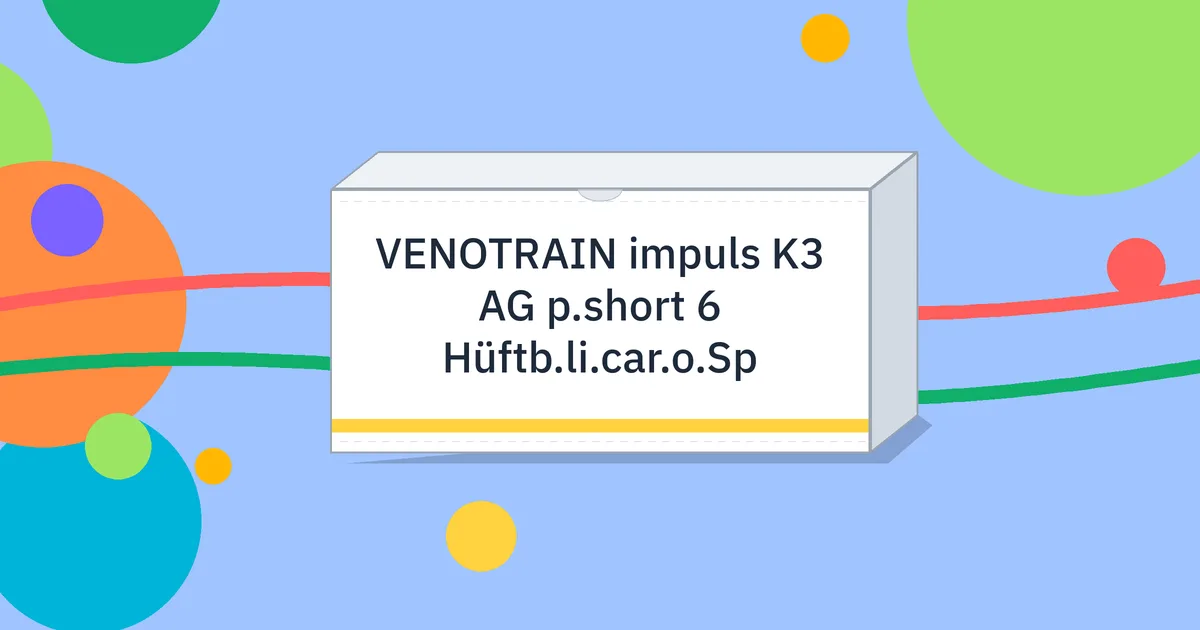 Symbolbild: Packung mit der Aufschrift VENOTRAIN impuls K3 AG p.short 6 Hüftb.li.car.o.Sp (PZN 08425087) – Verfügbarkeit und Bezug in Apotheken in Frankfurt am Main