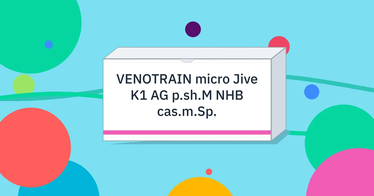 Symbolbild: Packung mit der Aufschrift VENOTRAIN micro Jive K1 AG p.sh.M NHB cas.m.Sp. (PZN 20767502) – Verfügbarkeit und Bezug in Apotheken in Frankfurt am Main