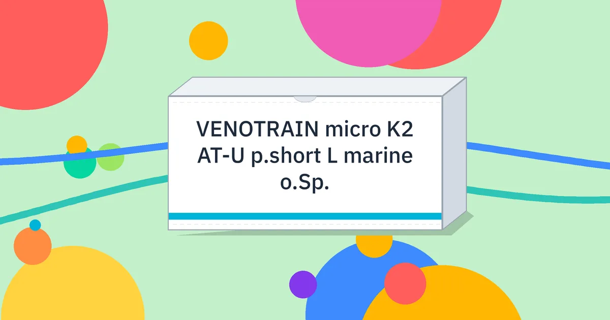 Symbolbild: Packung mit der Aufschrift VENOTRAIN micro K2 AT-U p.short L marine o.Sp. (PZN 03826700) – Verfügbarkeit und Bezug in Apotheken in Frankfurt am Main