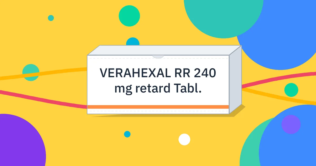 Symbolbild: Packung mit der Aufschrift VERAHEXAL RR 240 mg retard Tabl. (PZN 04829037) – Verfügbarkeit und Bezug in Apotheken in Frankfurt am Main