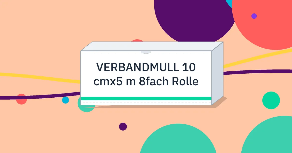 Symbolbild: Packung mit der Aufschrift VERBANDMULL 10 cmx5 m 8fach Rolle (PZN 03140291) – Verfügbarkeit und Bezug in Apotheken in Frankfurt am Main