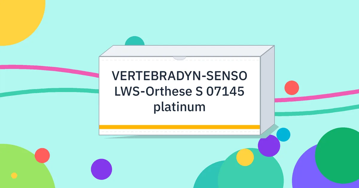 Symbolbild: Packung mit der Aufschrift VERTEBRADYN-SENSO LWS-Orthese S 07145 platinum (PZN 05542846) – Verfügbarkeit und Bezug in Apotheken in Frankfurt am Main