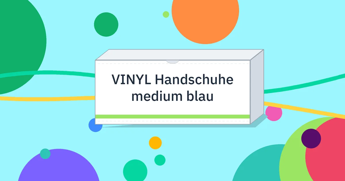 Symbolbild: Packung mit der Aufschrift VINYL Handschuhe medium blau (PZN 01235478) – Verfügbarkeit und Bezug in Apotheken in Frankfurt am Main