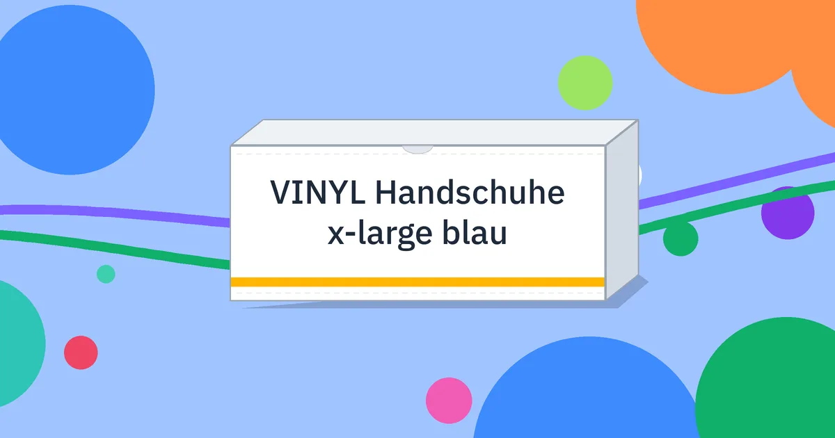 Symbolbild: Packung mit der Aufschrift VINYL Handschuhe x-large blau (PZN 01235627) – Verfügbarkeit und Bezug in Apotheken in Frankfurt am Main