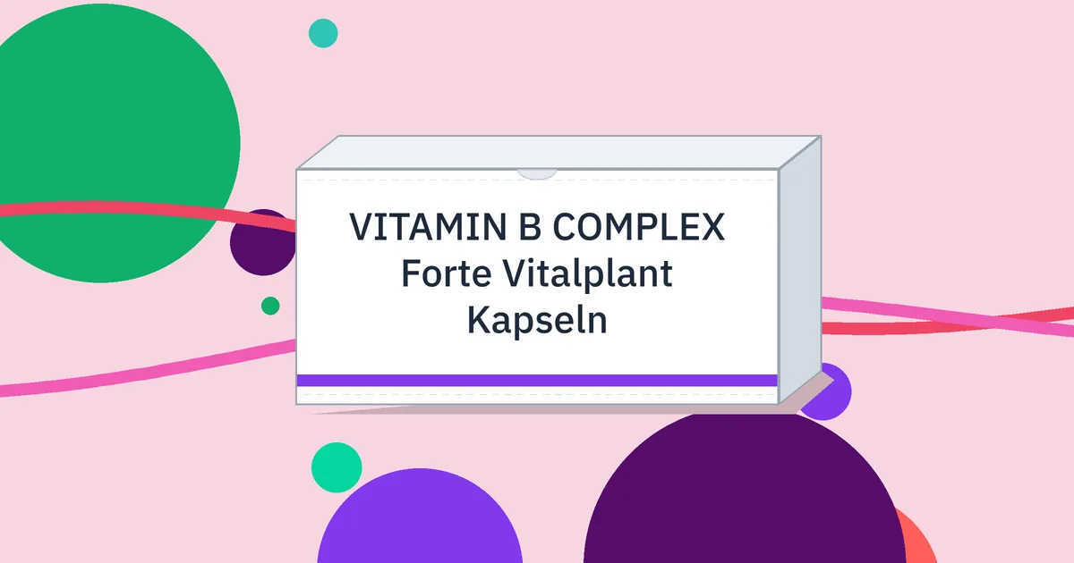 Symbolbild: Packung mit der Aufschrift VITAMIN B COMPLEX Forte Vitalplant Kapseln (PZN 12504303) – Verfügbarkeit und Bezug in Apotheken in Frankfurt am Main