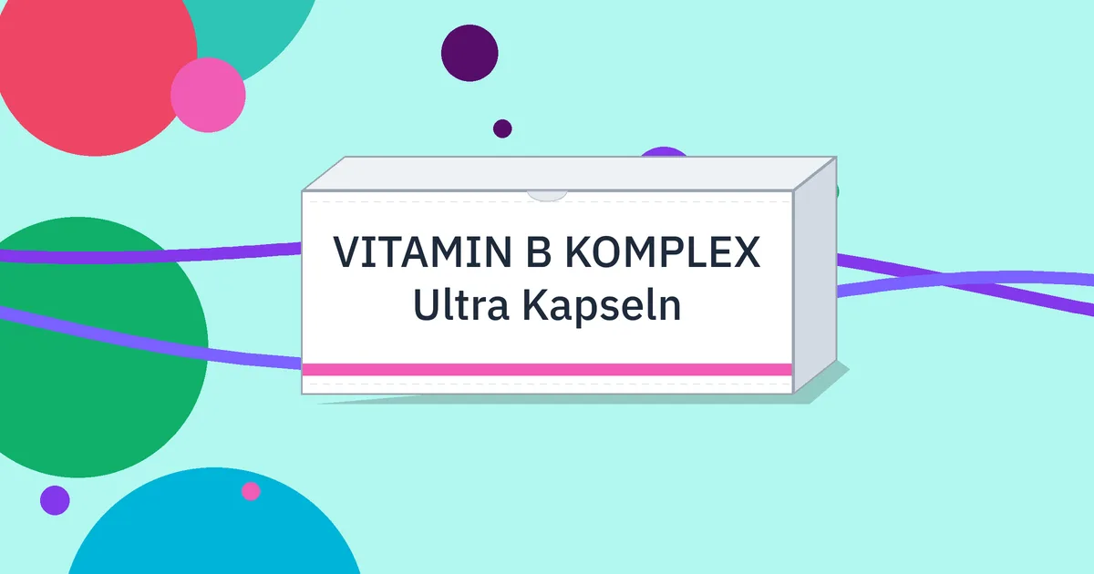Symbolbild: Packung mit der Aufschrift VITAMIN B KOMPLEX Ultra Kapseln (PZN 18722395) – Verfügbarkeit und Bezug in Apotheken in Frankfurt am Main