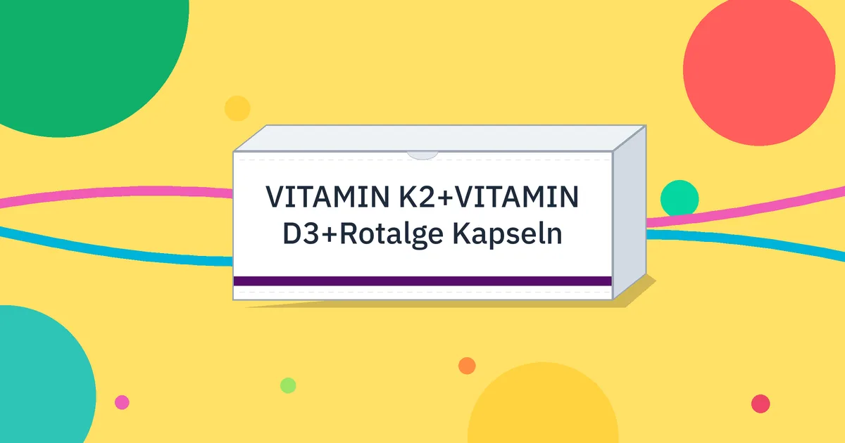 Symbolbild: Packung mit der Aufschrift VITAMIN K2+VITAMIN D3+Rotalge Kapseln (PZN 11169498) – Verfügbarkeit und Bezug in Apotheken in Frankfurt am Main