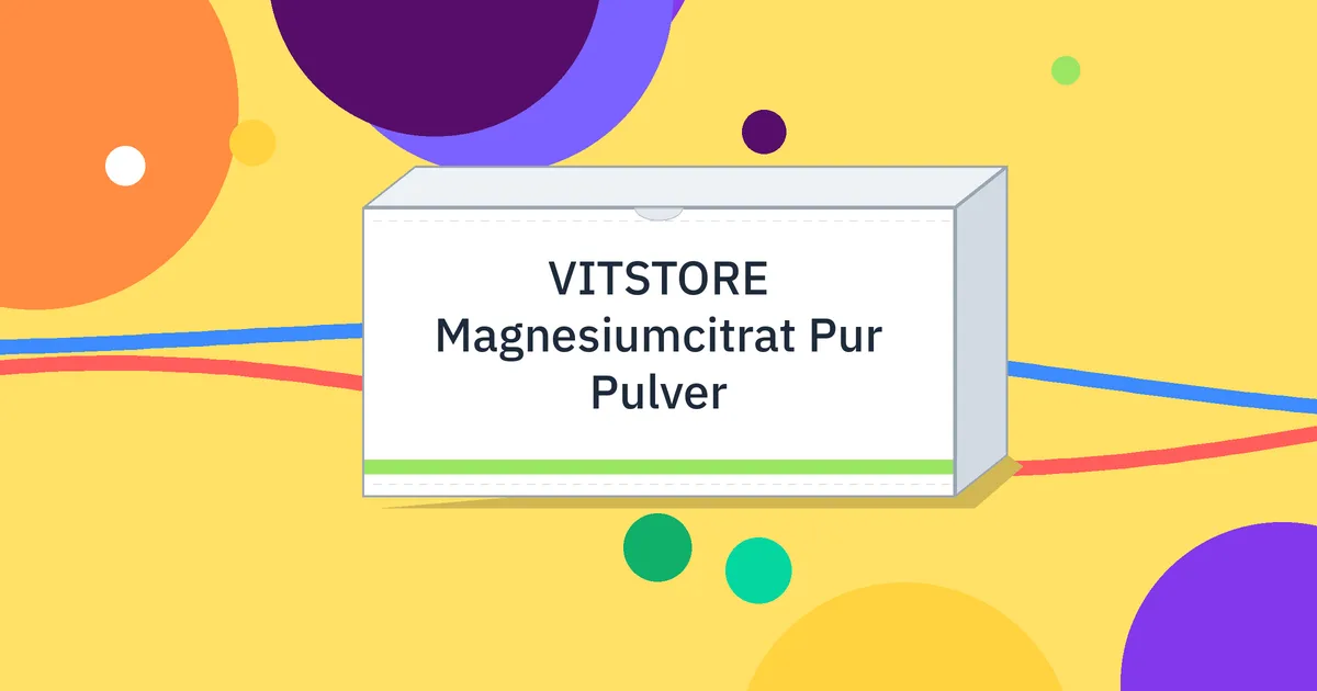 Symbolbild: Packung mit der Aufschrift VITSTORE Magnesiumcitrat Pur Pulver (PZN 18045865) – Verfügbarkeit und Bezug in Apotheken in Frankfurt am Main