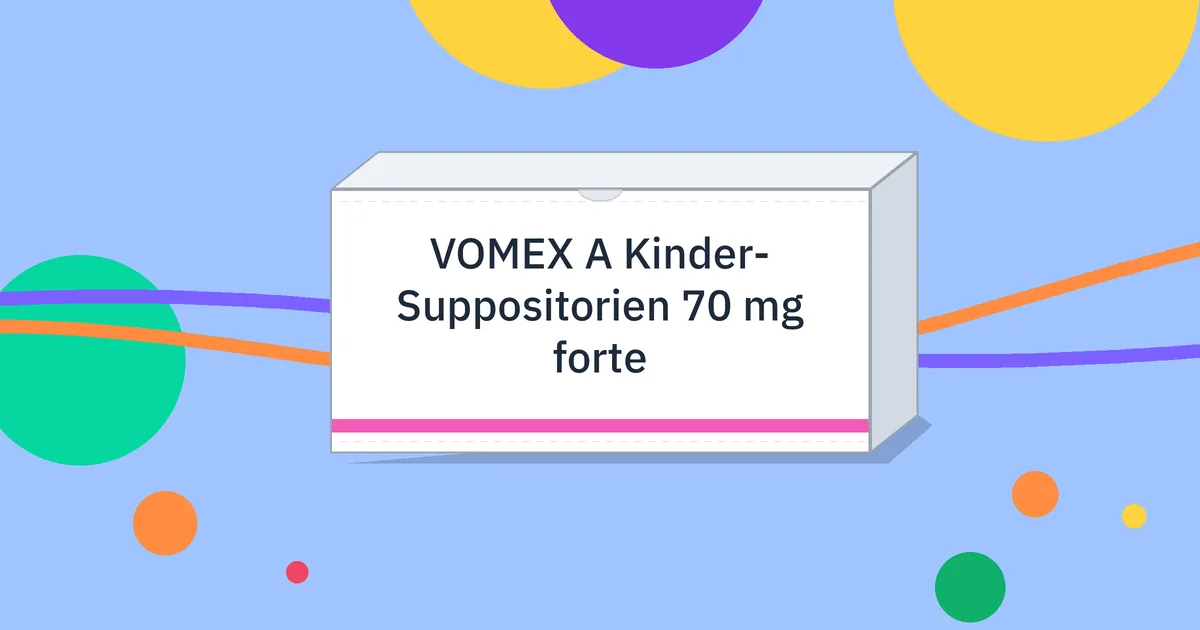 Symbolbild: Packung mit der Aufschrift VOMEX A Kinder-Suppositorien 70 mg forte (PZN 01493022) – Verfügbarkeit und Bezug in Apotheken in Frankfurt am Main