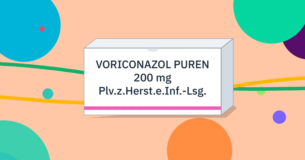 Symbolbild: Packung mit der Aufschrift VORICONAZOL PUREN 200 mg Plv.z.Herst.e.Inf.-Lsg. (PZN 11666966) – Verfügbarkeit und Bezug in Apotheken in Frankfurt am Main