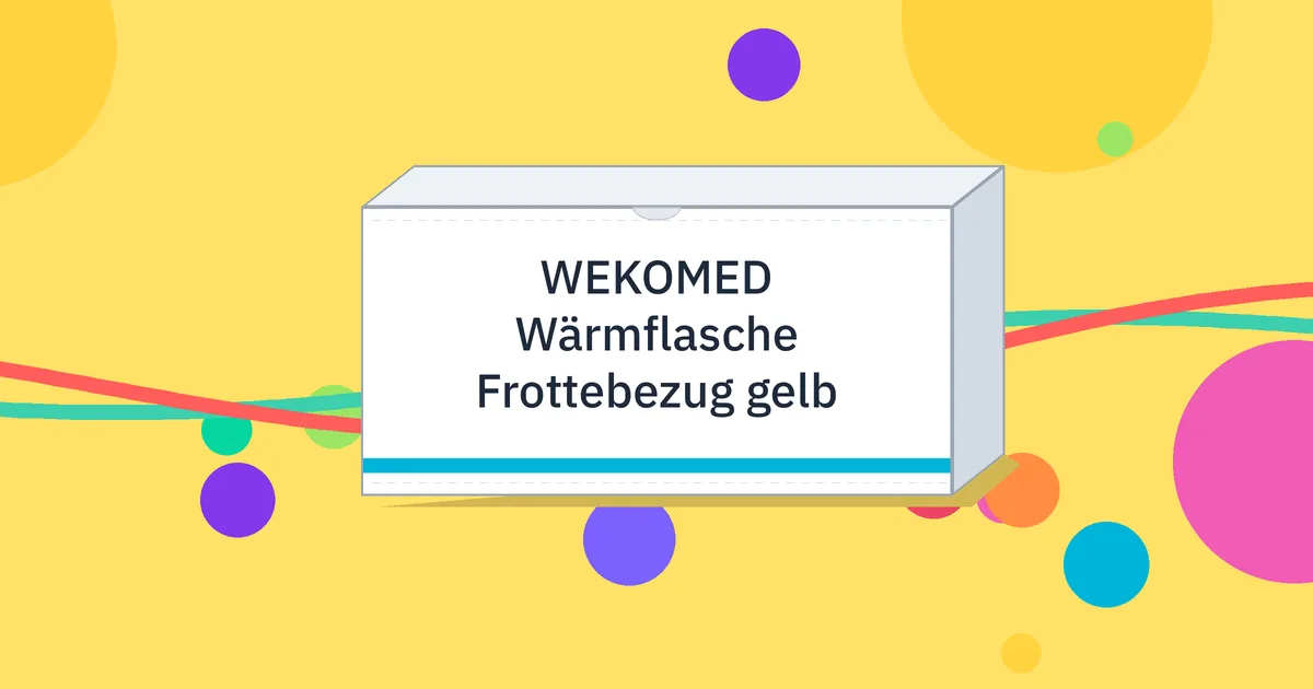 Symbolbild: Packung mit der Aufschrift WEKOMED Wärmflasche Frottebezug gelb (PZN 04921464) – Verfügbarkeit und Bezug in Apotheken in Frankfurt am Main