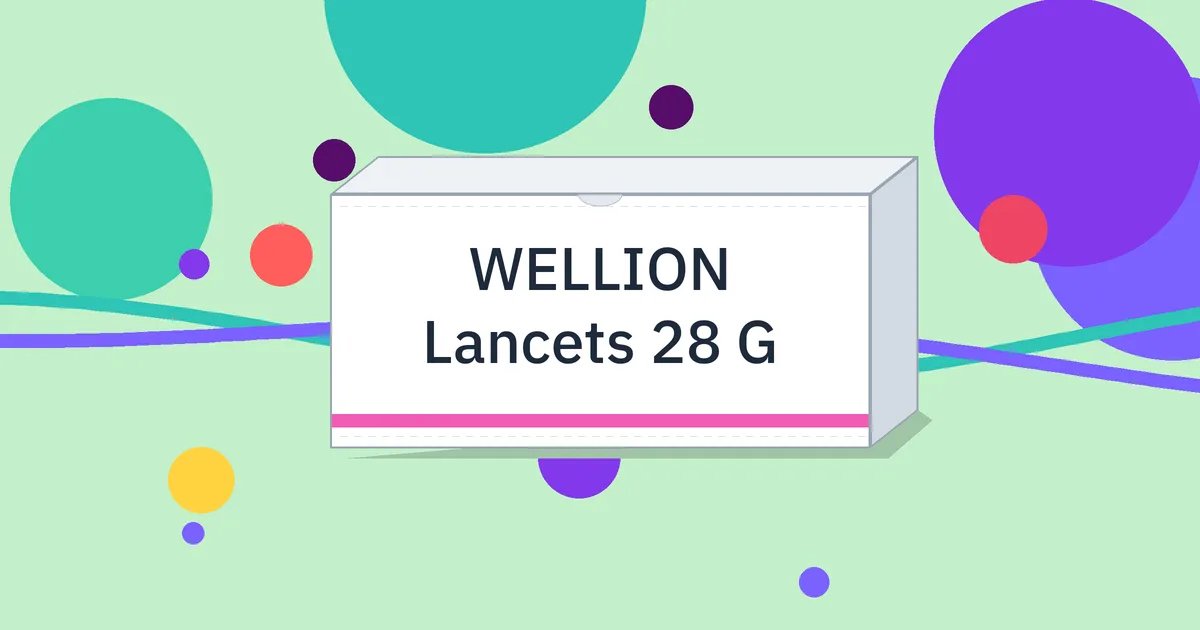 Symbolbild: Packung mit der Aufschrift WELLION Lancets 28 G (PZN 05485491) – Verfügbarkeit und Bezug in Apotheken in Frankfurt am Main
