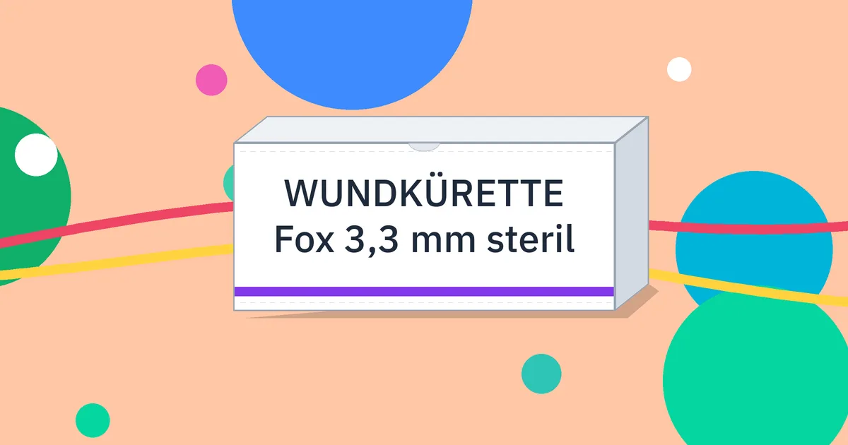 Symbolbild: Packung mit der Aufschrift WUNDKÜRETTE Fox 3,3 mm steril (PZN 17248247) – Verfügbarkeit und Bezug in Apotheken in Frankfurt am Main