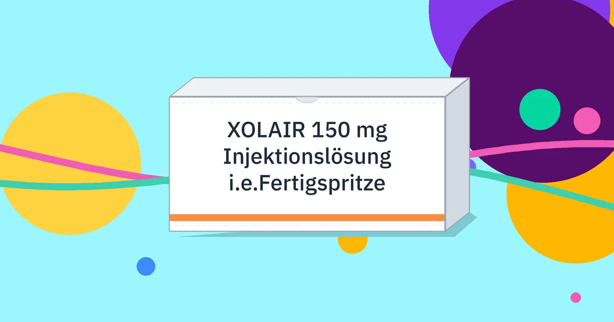 Symbolbild: Packung mit der Aufschrift XOLAIR 150 mg Injektionslösung i.e.Fertigspritze (PZN 16132005) – Verfügbarkeit und Bezug in Apotheken in Frankfurt am Main