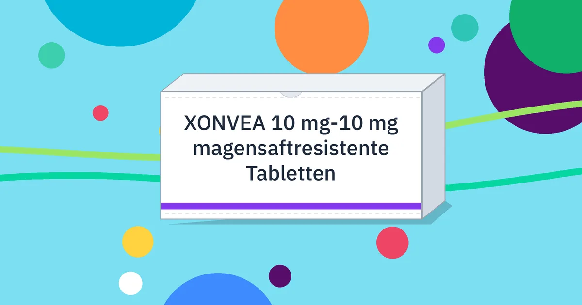 Symbolbild: Packung mit der Aufschrift XONVEA 10 mg-10 mg magensaftresistente Tabletten (PZN 19497894) – Verfügbarkeit und Bezug in Apotheken in Frankfurt am Main