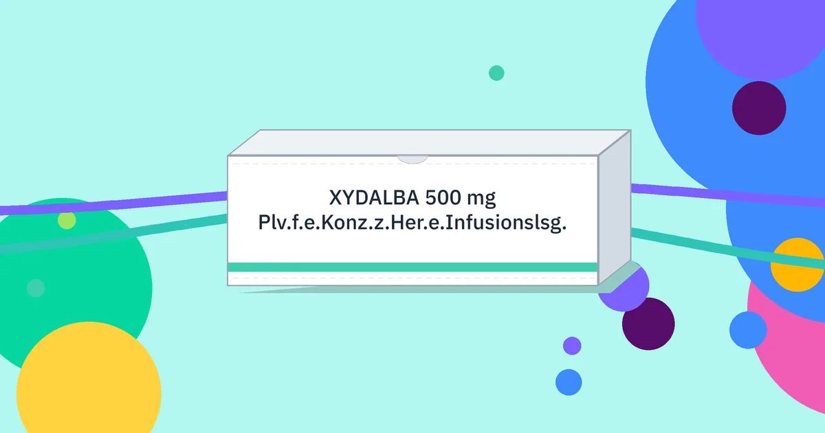 Symbolbild: Packung mit der Aufschrift XYDALBA 500 mg Plv.f.e.Konz.z.Her.e.Infusionslsg. (PZN 15205222) – Verfügbarkeit und Bezug in Apotheken in Frankfurt am Main