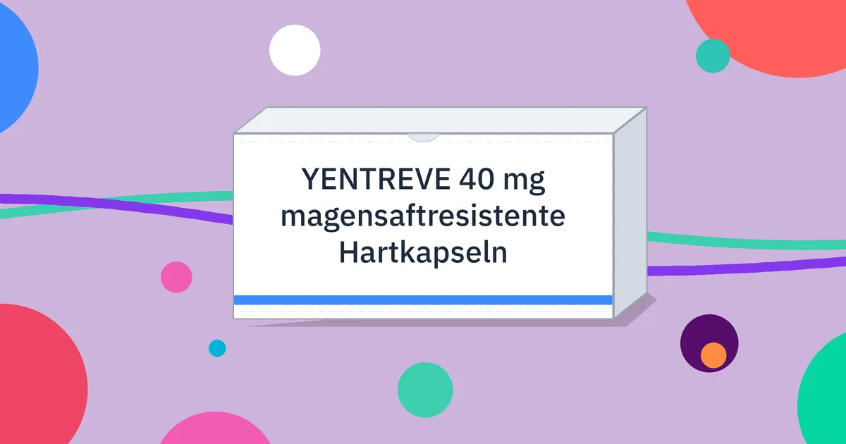Symbolbild: Packung mit der Aufschrift YENTREVE 40 mg magensaftresistente Hartkapseln (PZN 01930876) – Verfügbarkeit und Bezug in Apotheken in Frankfurt am Main