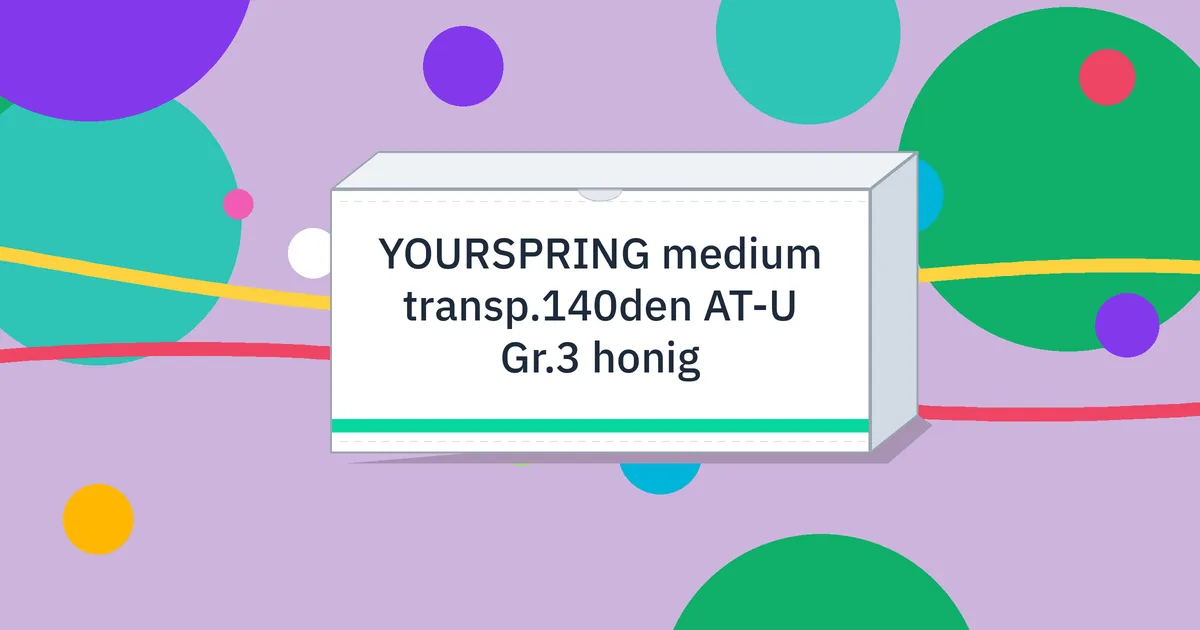 Symbolbild: Packung mit der Aufschrift YOURSPRING medium transp.140den AT-U Gr.3 honig (PZN 18057561) – Verfügbarkeit und Bezug in Apotheken in Frankfurt am Main