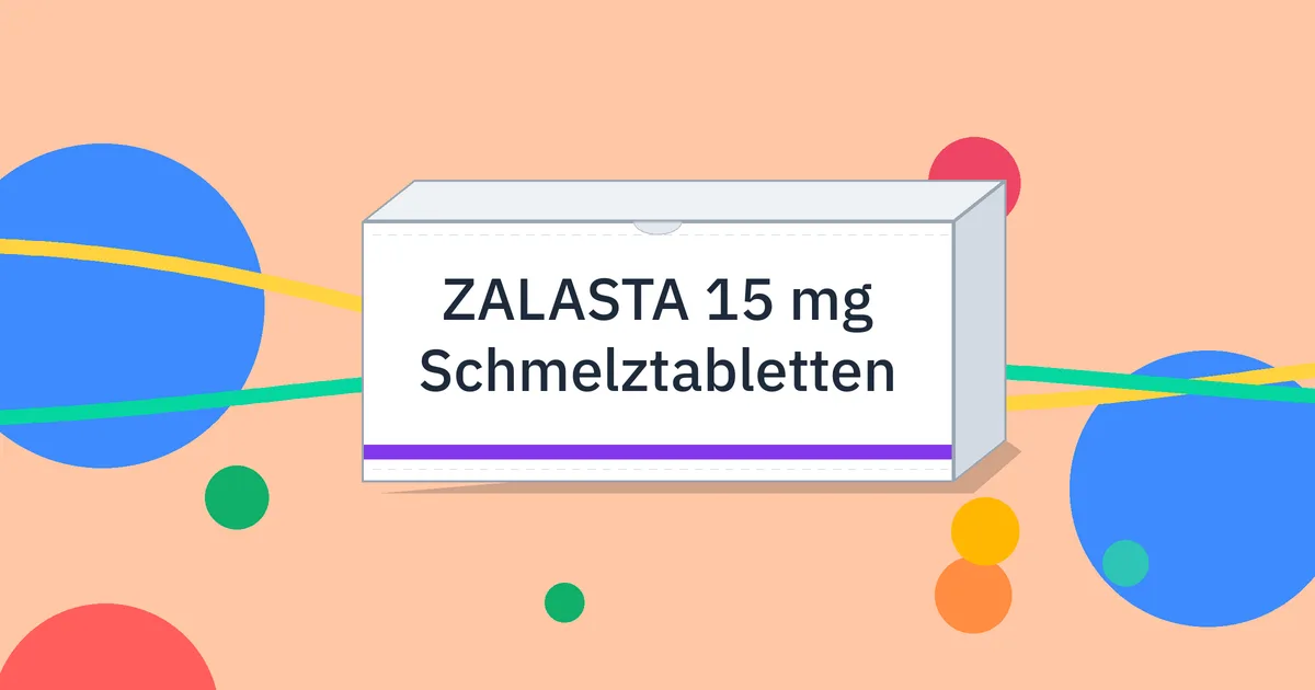Symbolbild: Packung mit der Aufschrift ZALASTA 15 mg Schmelztabletten (PZN 09098041) – Verfügbarkeit und Bezug in Apotheken in Frankfurt am Main