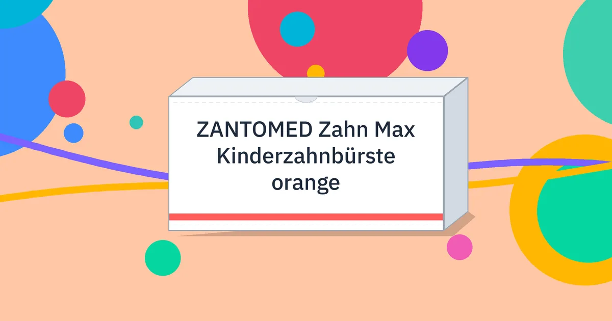 Symbolbild: Packung mit der Aufschrift ZANTOMED Zahn Max Kinderzahnbürste orange (PZN 03435230) – Verfügbarkeit und Bezug in Apotheken in Frankfurt am Main
