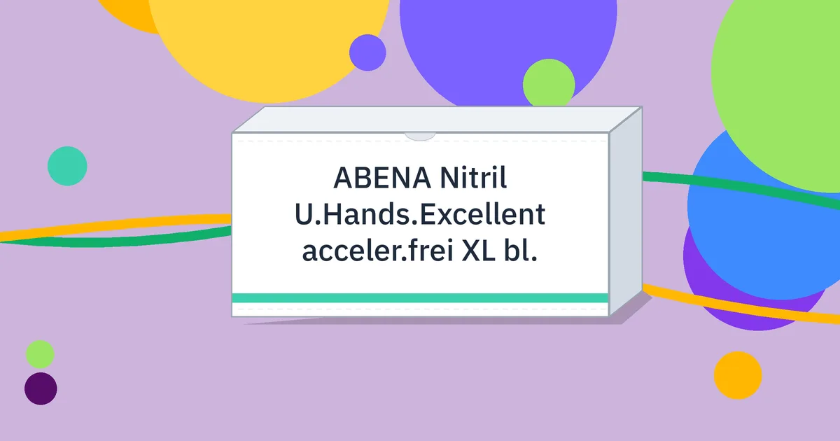 Symbolbild: Packung mit der Aufschrift ABENA Nitril U.Hands.Excellent acceler.frei XL bl. (PZN 20169356) – Verfügbarkeit und Bezug in Apotheken in Frankfurt am Main