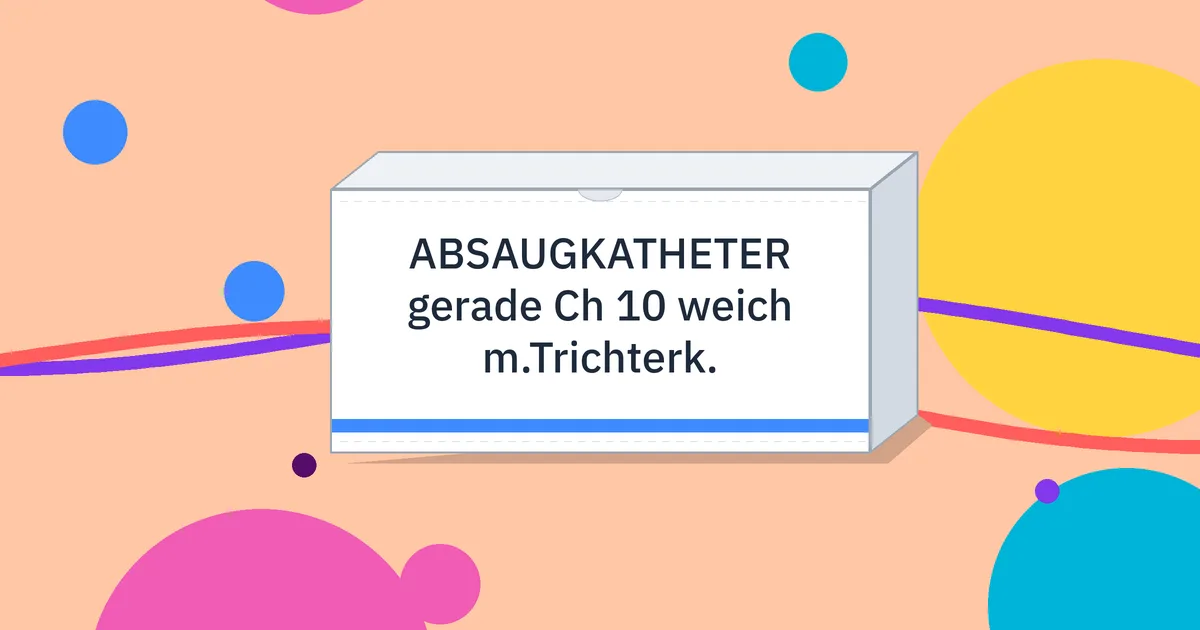 Symbolbild: Packung mit der Aufschrift ABSAUGKATHETER gerade Ch 10 weich m.Trichterk. (PZN 08887965) – Verfügbarkeit und Bezug in Apotheken in Frankfurt am Main