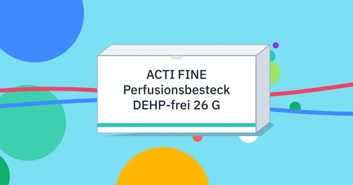 Symbolbild: Packung mit der Aufschrift ACTI FINE Perfusionsbesteck DEHP-frei 26 G (PZN 10843627) – Verfügbarkeit und Bezug in Apotheken in Frankfurt am Main