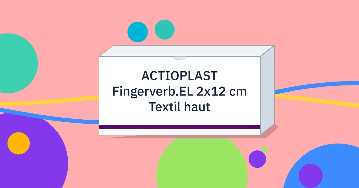 Symbolbild: Packung mit der Aufschrift ACTIOPLAST Fingerverb.EL 2x12 cm Textil haut (PZN 05905088) – Verfügbarkeit und Bezug in Apotheken in Frankfurt am Main