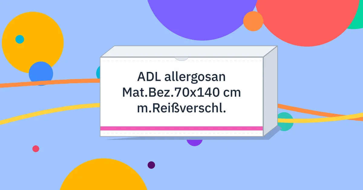 Symbolbild: Packung mit der Aufschrift ADL allergosan Mat.Bez.70x140 cm m.Reißverschl. (PZN 08858478) – Verfügbarkeit und Bezug in Apotheken in Frankfurt am Main