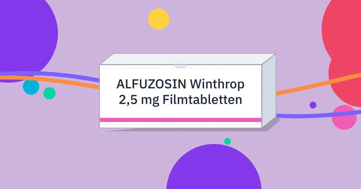 Symbolbild: Packung mit der Aufschrift ALFUZOSIN Winthrop 2,5 mg Filmtabletten (PZN 04944927) – Verfügbarkeit und Bezug in Apotheken in Frankfurt am Main