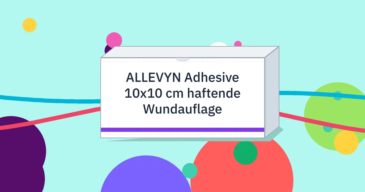 Symbolbild: Packung mit der Aufschrift ALLEVYN Adhesive 10x10 cm haftende Wundauflage (PZN 19957083) – Verfügbarkeit und Bezug in Apotheken in Frankfurt am Main