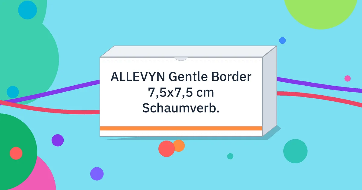 Symbolbild: Packung mit der Aufschrift ALLEVYN Gentle Border 7,5x7,5 cm Schaumverb. (PZN 06087427) – Verfügbarkeit und Bezug in Apotheken in Frankfurt am Main