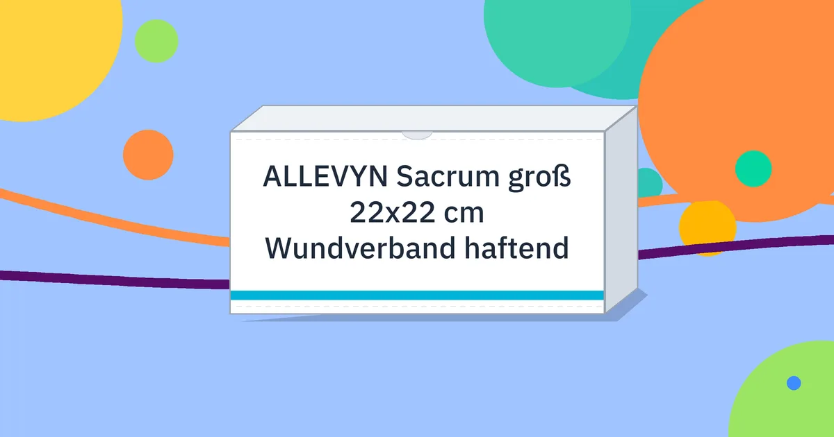 Symbolbild: Packung mit der Aufschrift ALLEVYN Sacrum groß 22x22 cm Wundverband haftend (PZN 17380780) – Verfügbarkeit und Bezug in Apotheken in Frankfurt am Main