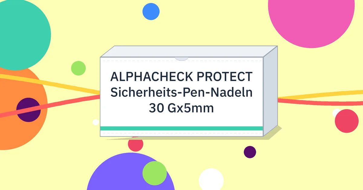 Symbolbild: Packung mit der Aufschrift ALPHACHECK PROTECT Sicherheits-Pen-Nadeln 30 Gx5mm (PZN 18037825) – Verfügbarkeit und Bezug in Apotheken in Frankfurt am Main