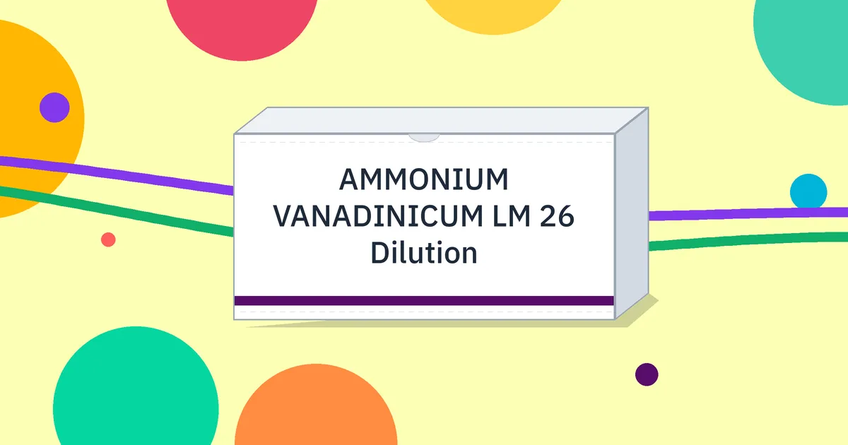 Symbolbild: Packung mit der Aufschrift AMMONIUM VANADINICUM LM 26 Dilution (PZN 13324336) – Verfügbarkeit und Bezug in Apotheken in Frankfurt am Main